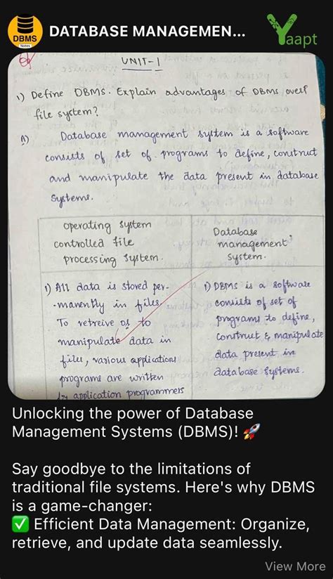 Sonti Vivek Sai On Linkedin Dbmsvsfilesystem Databasemanagement Techinsights Yaaptlearning