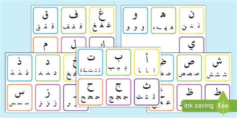 أشكال الحروف العربية في الكلمة حسب موقعها في أول وسط وآخر
