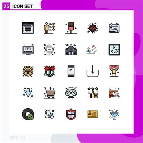 Mobile Interface Filled Line Flat Color Set Of 25 Pictograms Of Day