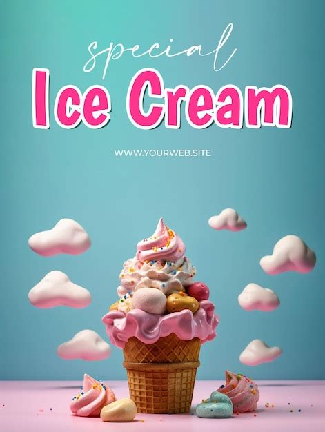 Une Affiche Pour Une Glace Spéciale Avec Un Fond Bleu Psd Premium