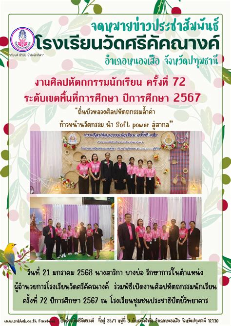 วันที่ 21 มกราคม 2568 นางสาริกา โรงเรียนวัดศรีคัคณางค์