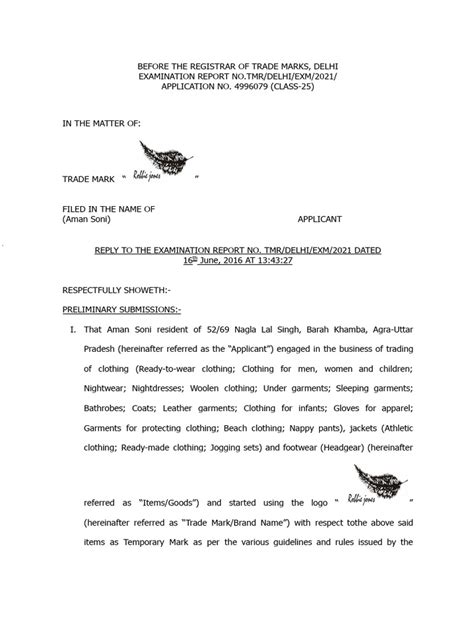 Counter Statement Plus Objection Reply Pdf Trademark Fashion