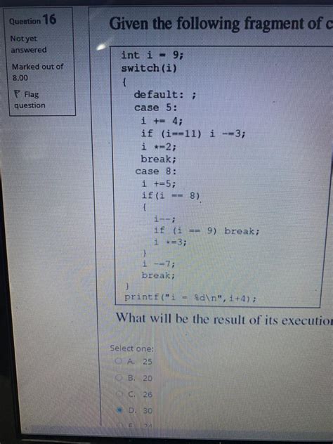 solved question 16 given the following fragment of c not yet