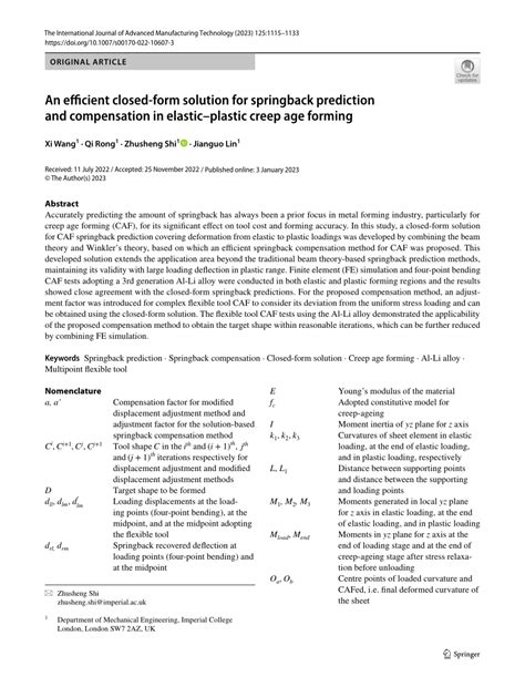 Pdf An Efficient Closed Form Solution For Springback Prediction And