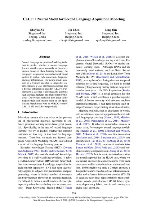 Pdf Cluf A Neural Model For Second Language Acquisition Modeling