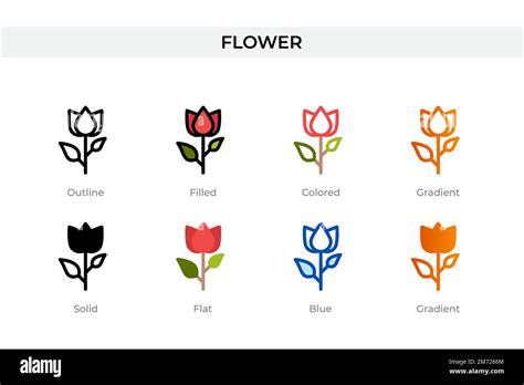 Flower Icon In Different Style Flower Vector Icons Designed In Outline Solid Colored Filled