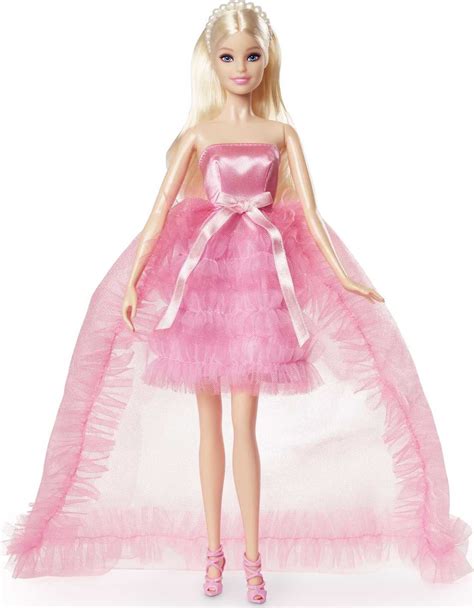 Barbie Doll Birthday Wishes Table Blonde In Pink Dress