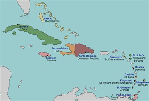 Map Of Caribbean Countries And Their Capitals