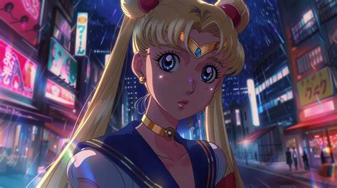 Download Sailor Moon Night Cityscape Wallpaper