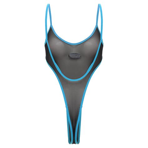 Women Bodysuit Sheer See Through Mesh Sexy High Cut Thongs Leotard