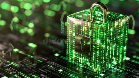 A Lock Embedded Within A Binary Code Cube With Data Streams Flowing
