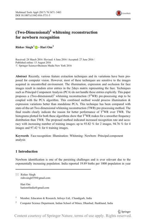 two dimensional 2 whitening reconstruction for newborn recognition