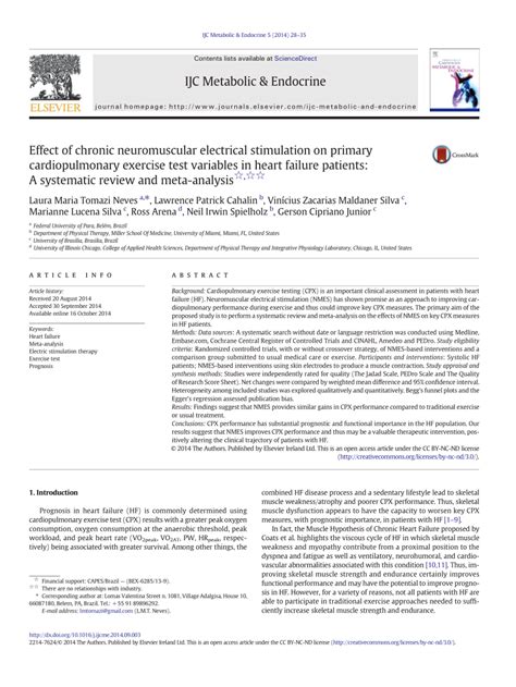 Pdf Effect Of Chronic Neuromuscular Electrical Stimulation On Primary Cardiopulmonary Exercise