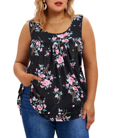 Tiyomi Plus Size Floral Tank Tops For Women Summer Black Flower Modal