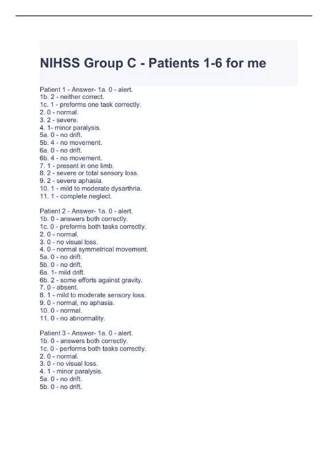 Nihss Group C Patients 1 6 For Me Exam Questions With Correct Answers