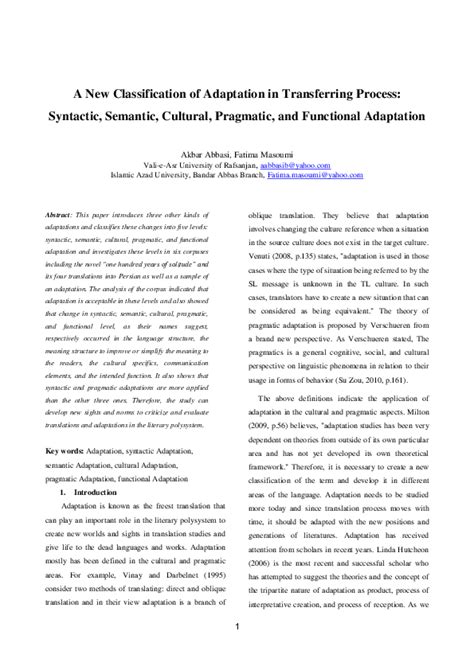 A New Classification Of Adaptation In Transferring Process Syntactic Semantic Cultural