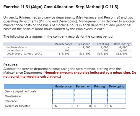 Solved Exercise 11 31 Algo ﻿cost Allocation Step Method