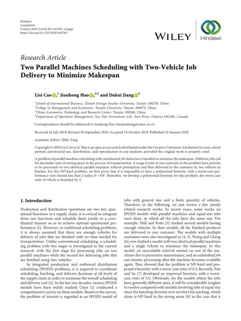pdf two parallel machines scheduling with two vehicle job delivery to