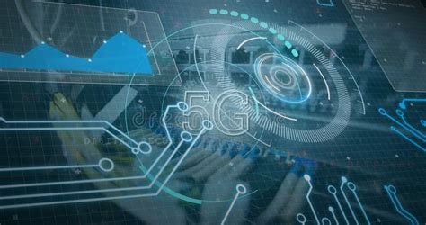 image of 5g text and data processing over cables of computer server