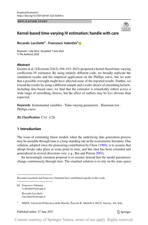 Pdf Kernel Based Time Varying Iv Estimation Handle With Care