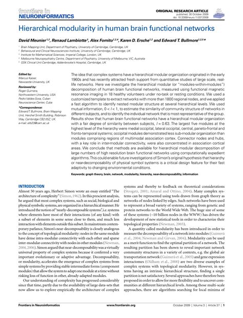 pdf hierarchical modularity in human brain functional networks