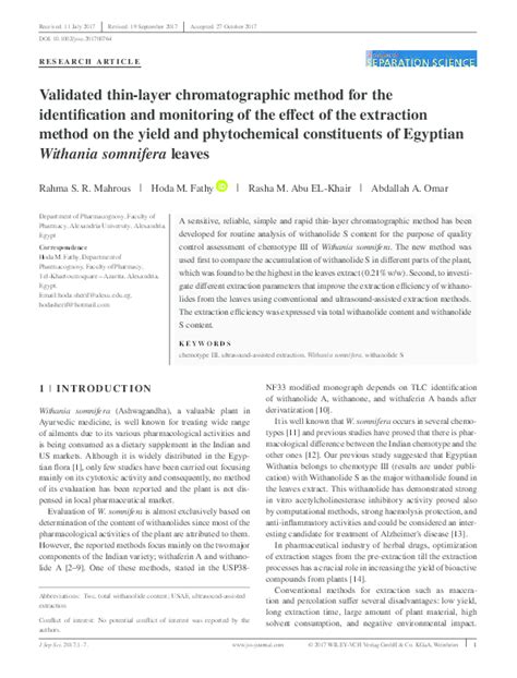 Pdf Validated Thin Layer Chromatographic Method For The