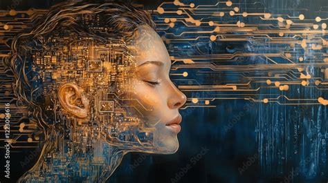 Woman With Digital Circuit Patterns Blended Into Her Profile