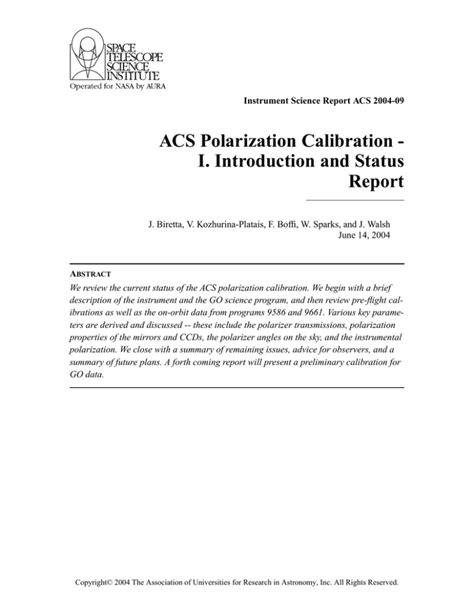 Acs Polarization Calibration I Introduction And Status Report