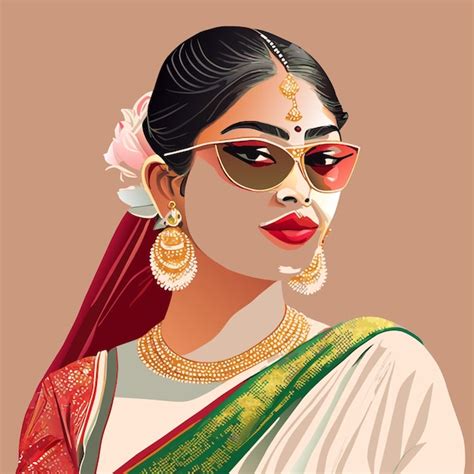 Premium Vector A Portrait Of A Lovely Indian Woman Wearing Silk Hand
