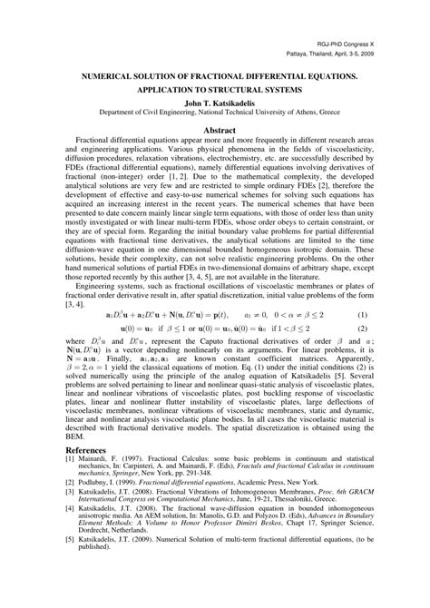 Pdf Numerical Solution Of Fractional Differential Equations