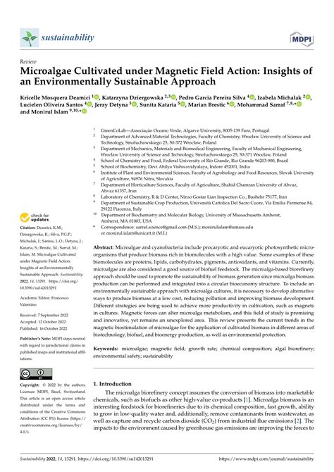 pdf microalgae cultivated under magnetic field action insights of an