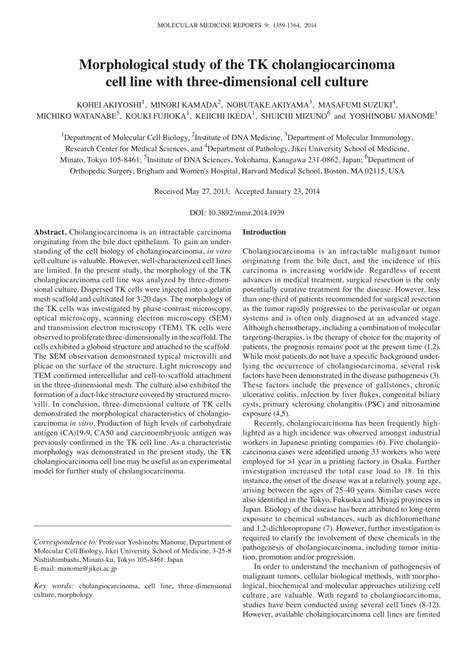 Pdf Morphological Study Of The Tk Cholangiocarcinoma Cell Line With Pdf Morphological Study Of The Tk Cholangiocarcinoma Cell Line With