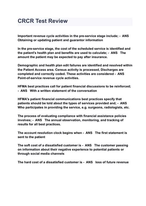 CRCR Test Review QUESTIONS ANSWERS 2023 A GRADED 100 VERIFIED CRCR Stuvia US