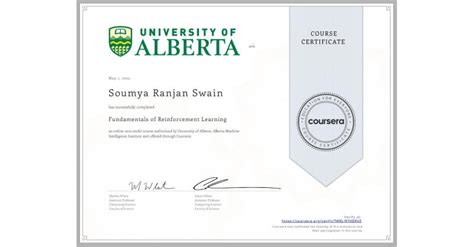 Completion Certificate For Fundamentals Of Reinforcement Learning