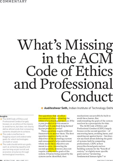 Whats Missing In The Acm Code Of Ethics And Professional Conduct Interactions