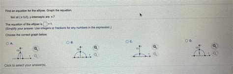 Solved Find An Equation For The Elipse Graph The Equation