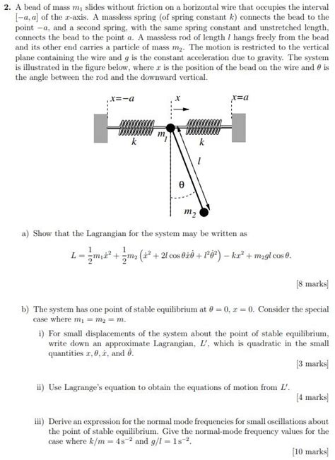 solved 2 a bead of mass m1 slides without friction on a