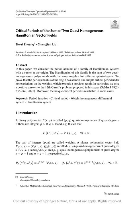 Critical Periods Of The Sum Of Two Quasi Homogeneous Hamiltonian Vector