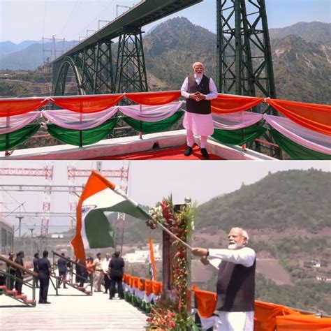 Pm Modi Inaugurates 359m High Chenab Rail Bridge Flags Off Katra