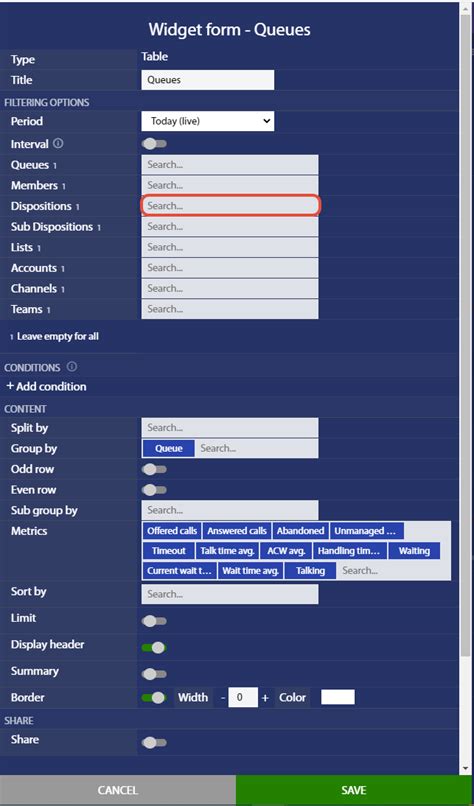 Filter Widget Data On Disposition Connectel