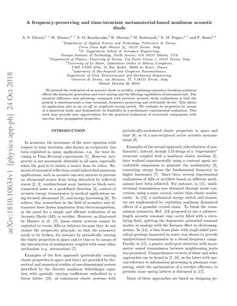 Pdf A Frequency Preserving And Time Invariant Metamaterial Based Nonlinear Acoustic Diode