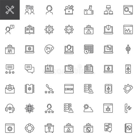 Tech Support Outline Icons Set Stock Vector Illustration Of Pixel Conversation 117195400