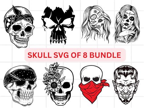 Skull Svg Bundle Skull Clipart Skull Cut File For Cricut Skull Png