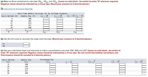 Solved A Make An Excel Worksheet To Calculate Ssxx Ssyy