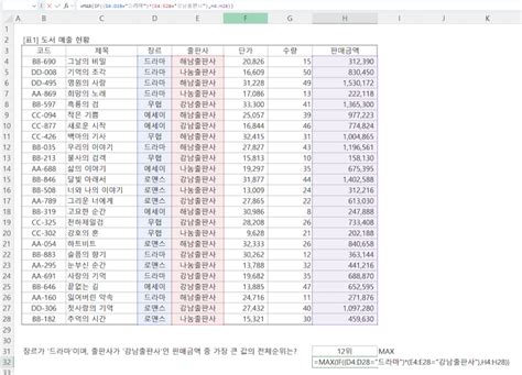 컴활 1급 실기 컴퓨터 활용능력 1급 엑셀 계산 작업 배열 수식 최댓값 구하기 네이버 블로그