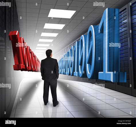 Businessman Looking At D Binary Code In Data Center Stock Photo Alamy