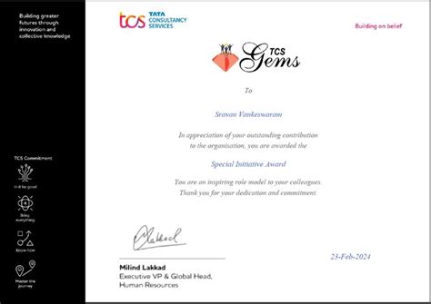 sravan kumar vankeswaram on linkedin recognitionawards tcs tcsgems