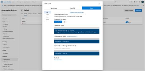 self hosted default linux agent configuration on any server where you