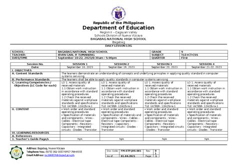 Ict Css Dll Q1 Wk4 Dll Doc Code Fm Stp Jhs 001 Rev 0 1 As Of 01 04 Page 1 Republic Of