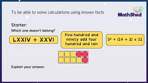 Mathshed Lesson 17 To Be Able To Solve Calculations Using Known Facts 2022 2023
